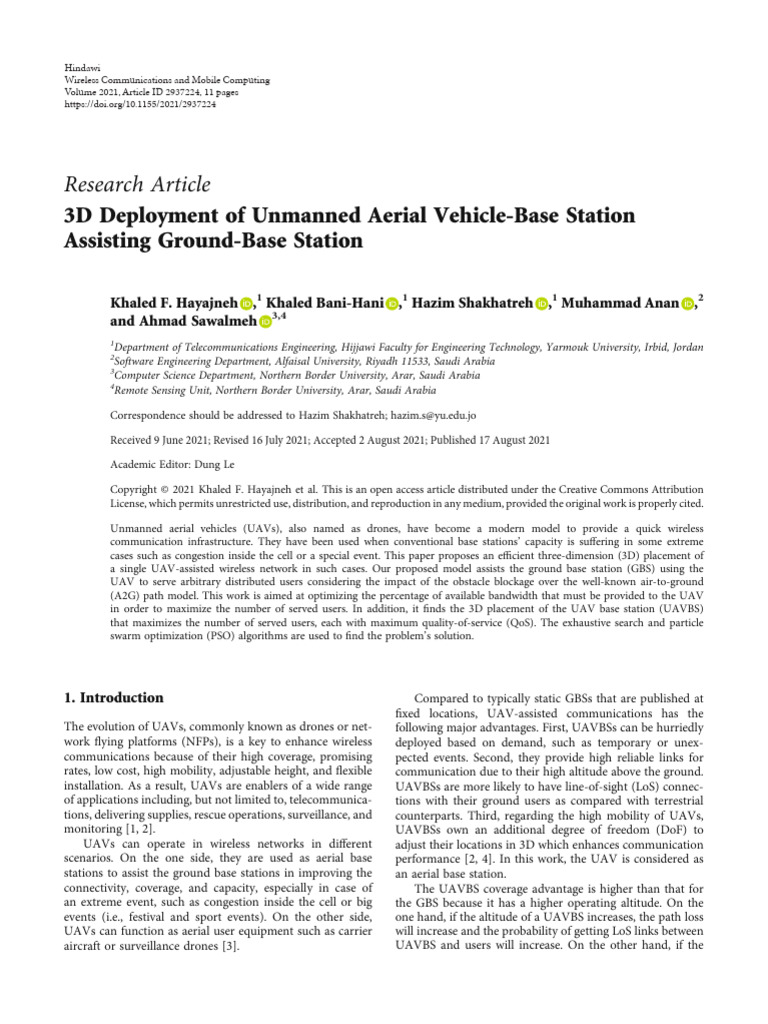 3D Deployment of Unmanned Aerial Vehicle-Base Stat | PDF | Unmanned Aerial Vehicle | Information ...