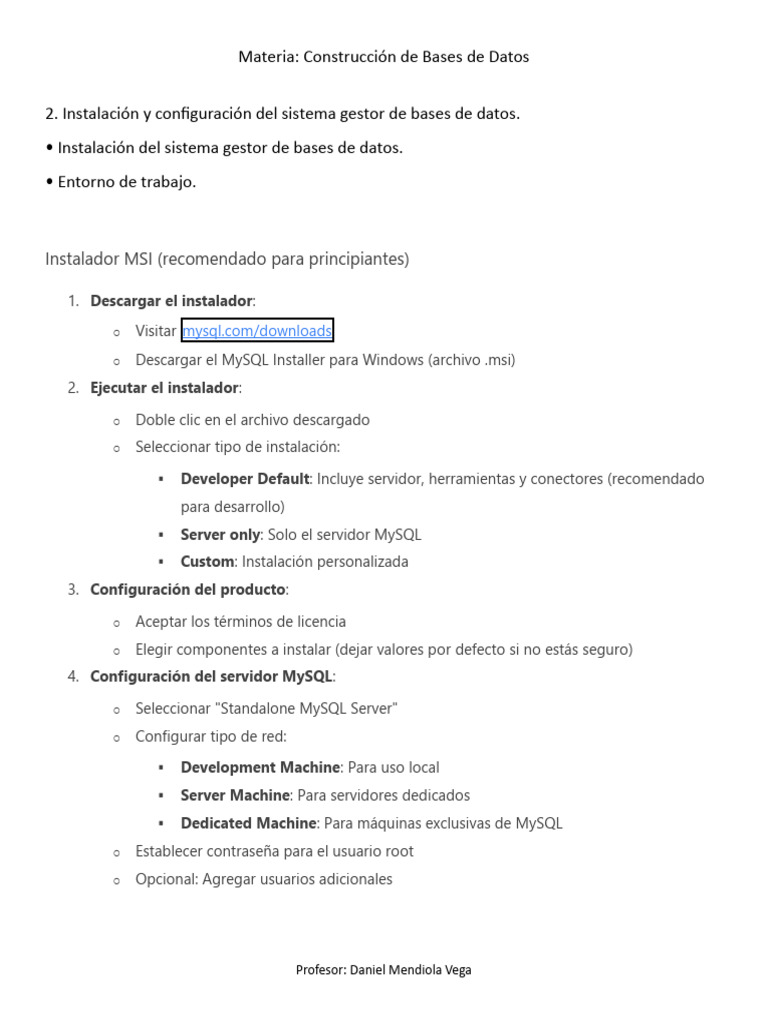 Instalación y Configuración Del Sistema Gestor de BD | PDF | Mi sql ...