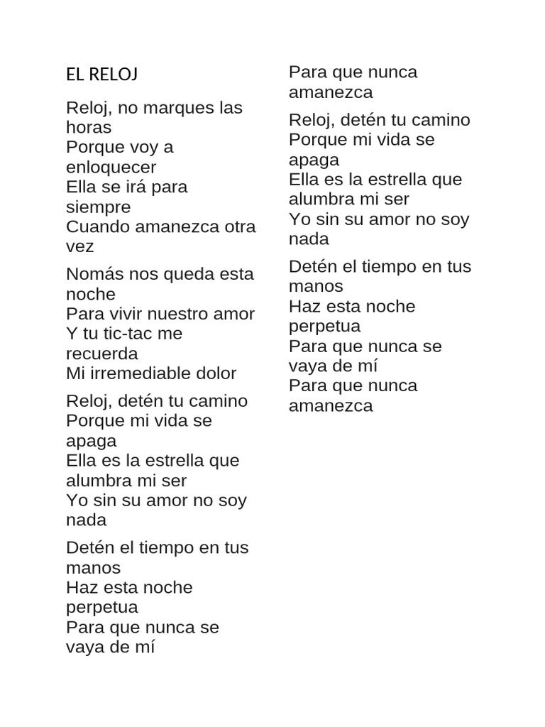 Poema: El Reloj del Amor | PDF