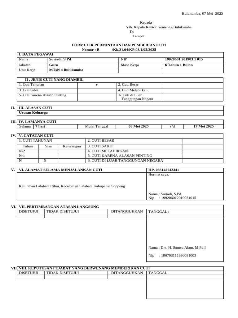 Format Cuti Tahunan Suriadi | PDF