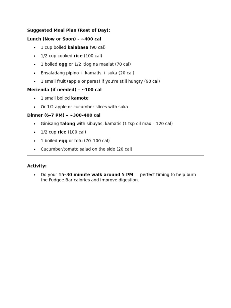 Daily Meal Plan with Calorie Breakdown | PDF