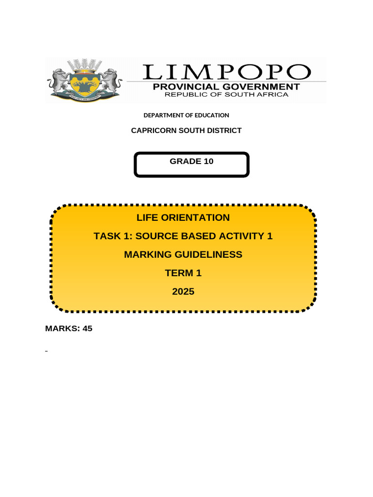 Grade 10 Lo Task 1 Activity 1 Year 2025 Marking Guidelines-1 | PDF ...