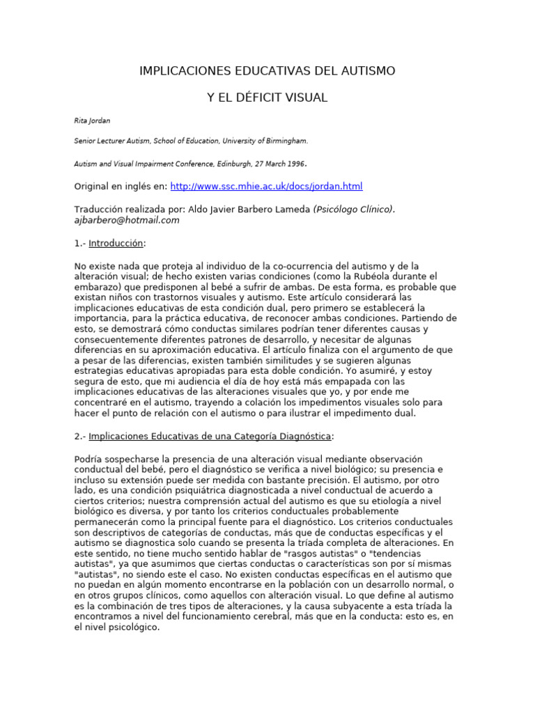 Autismo y Déficit Visual | PDF | Autismo | Aprendizaje