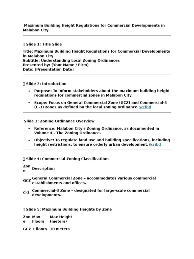 Malabon City Commercial Building Heights | PDF | Zoning