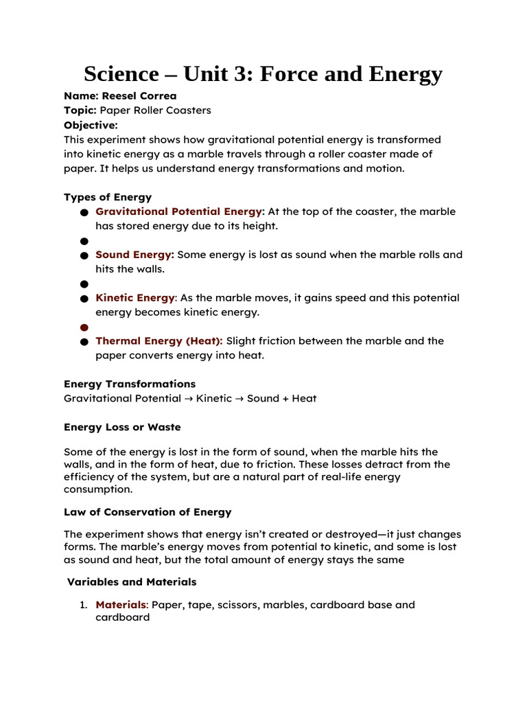 Copia de Science - Unit 3 - Force and Energy | PDF
