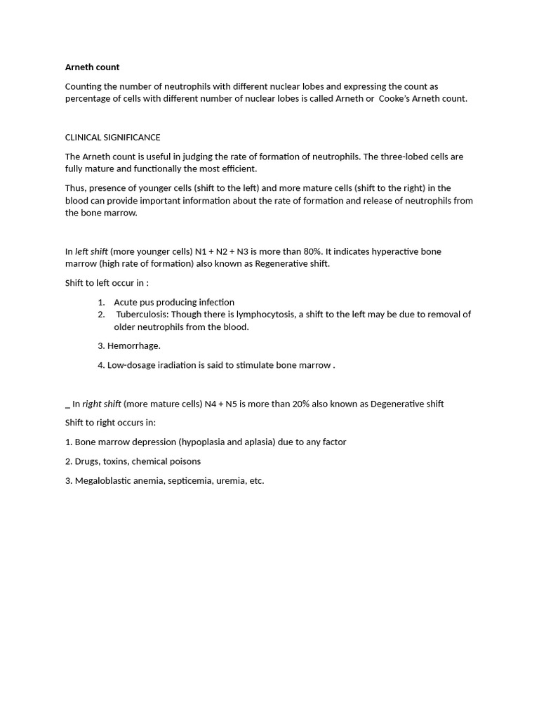 Arneth Count: Neutrophil Shift Analysis | PDF