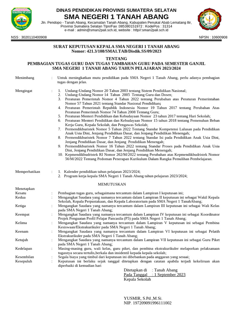 Sk Pembagian Tugas Ganjil Revisi 1 | PDF