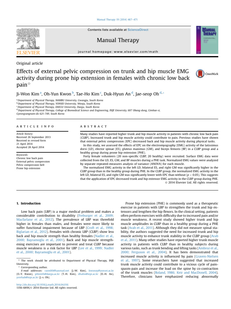 2014 Effects of External Pelvic Compression On Trunk and Hip Muscle EMG ...
