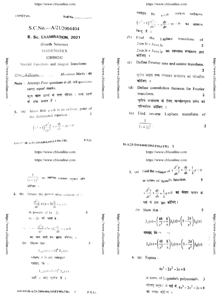 BSC 6th Sem Special Functions Pyq | PDF