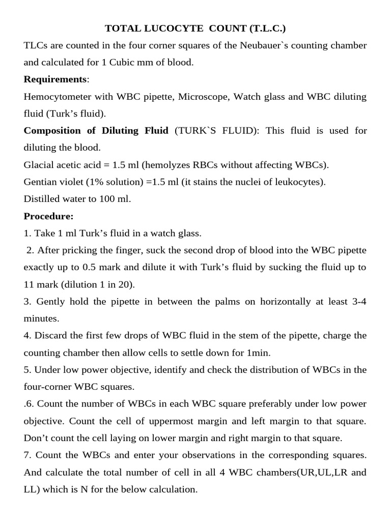 Total Lucocyte count(TLC) | PDF | White Blood Cell | Blood