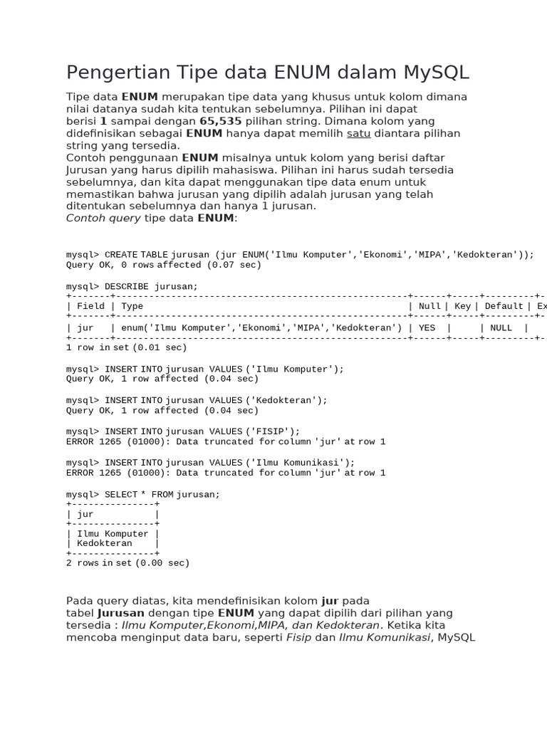 Pengertian Tipe Data ENUM di MySQL | PDF