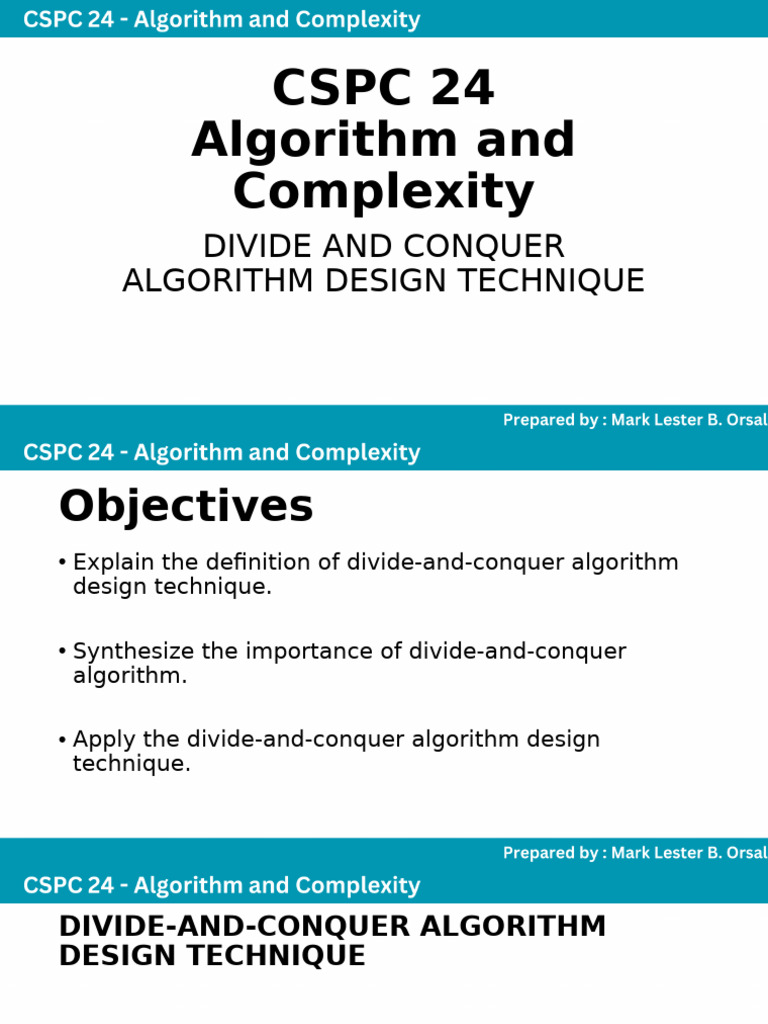 CSPC24 Chapter 5 - Divide and Conquer Algorithm Design Technique | PDF ...