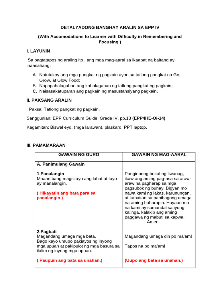 DETALYADONG BANGHAY ARALIN EPP IV Tolin | PDF