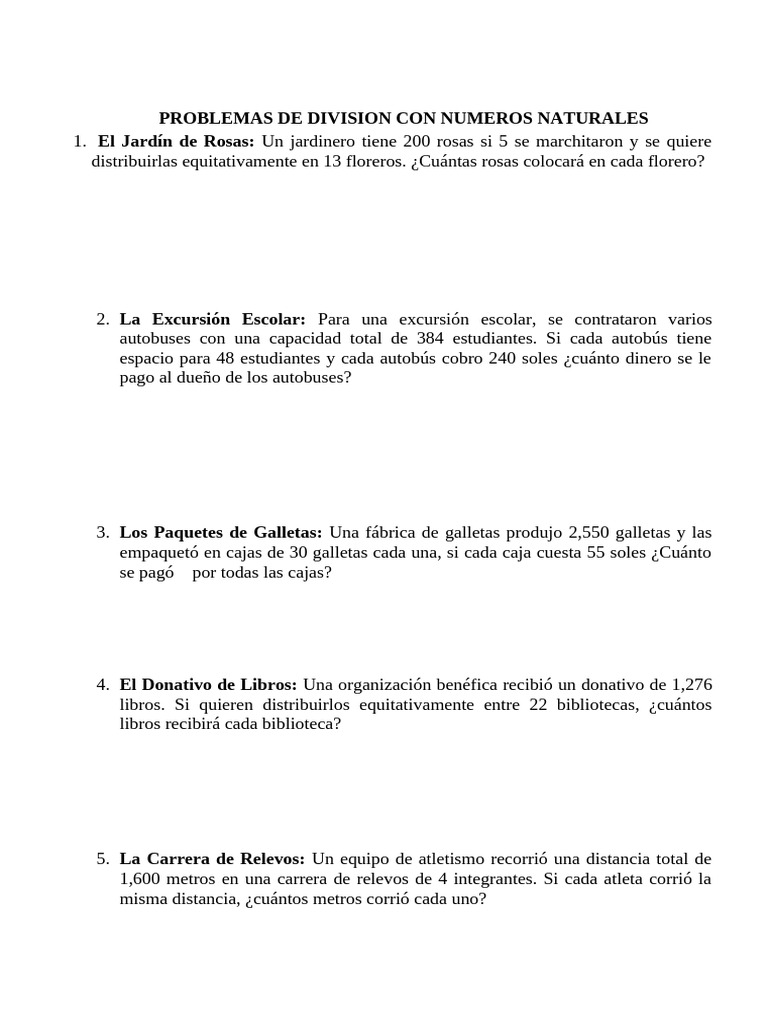 Ejercicios de División con Números Naturales | PDF