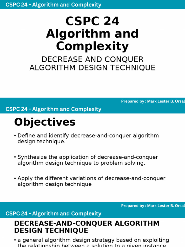 Cspc24 Chapter 6 Decrease And Conquer Algorithm Design Technique