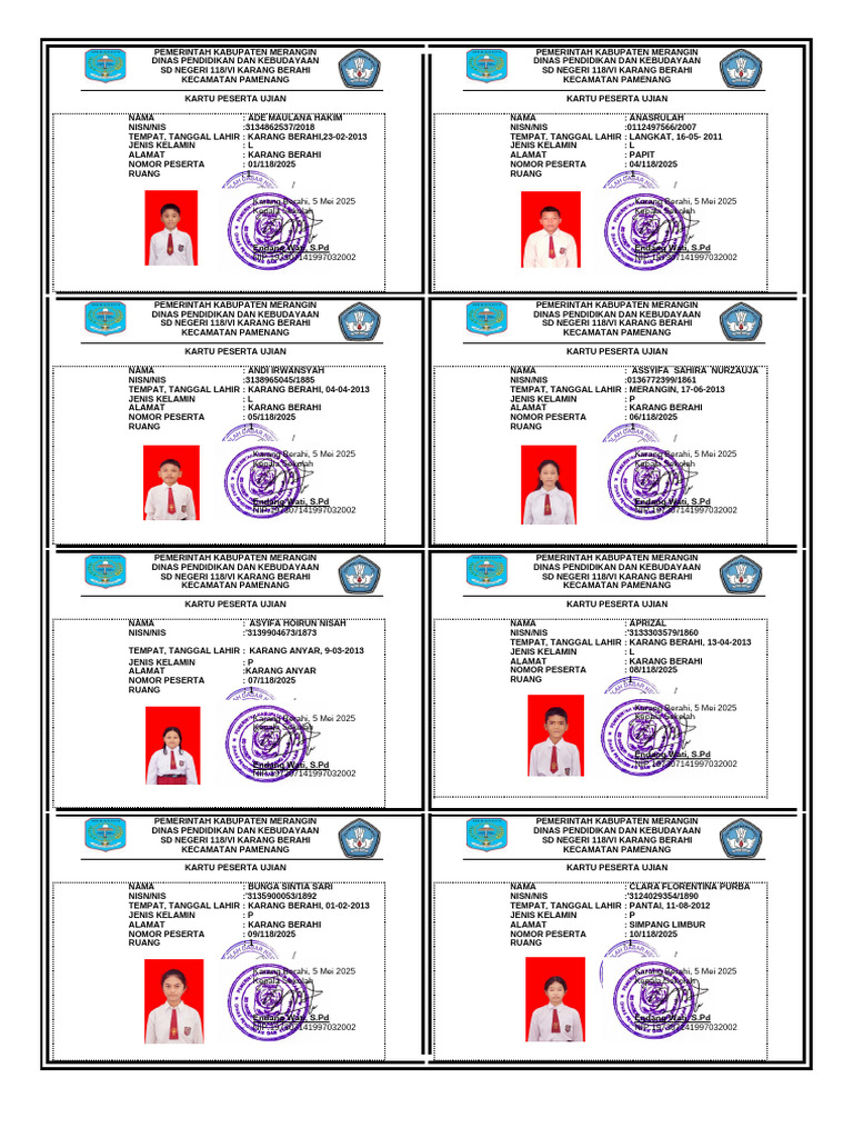 Kartu Ujian 2024-2025 | PDF