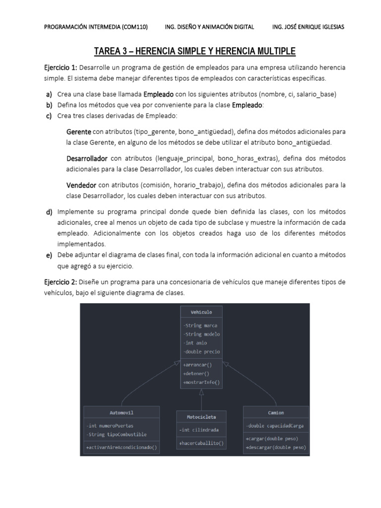 Tarea 3 - Herencia Simple y Multiple | PDF | Herencia (Programación Orientada a Objetos ...