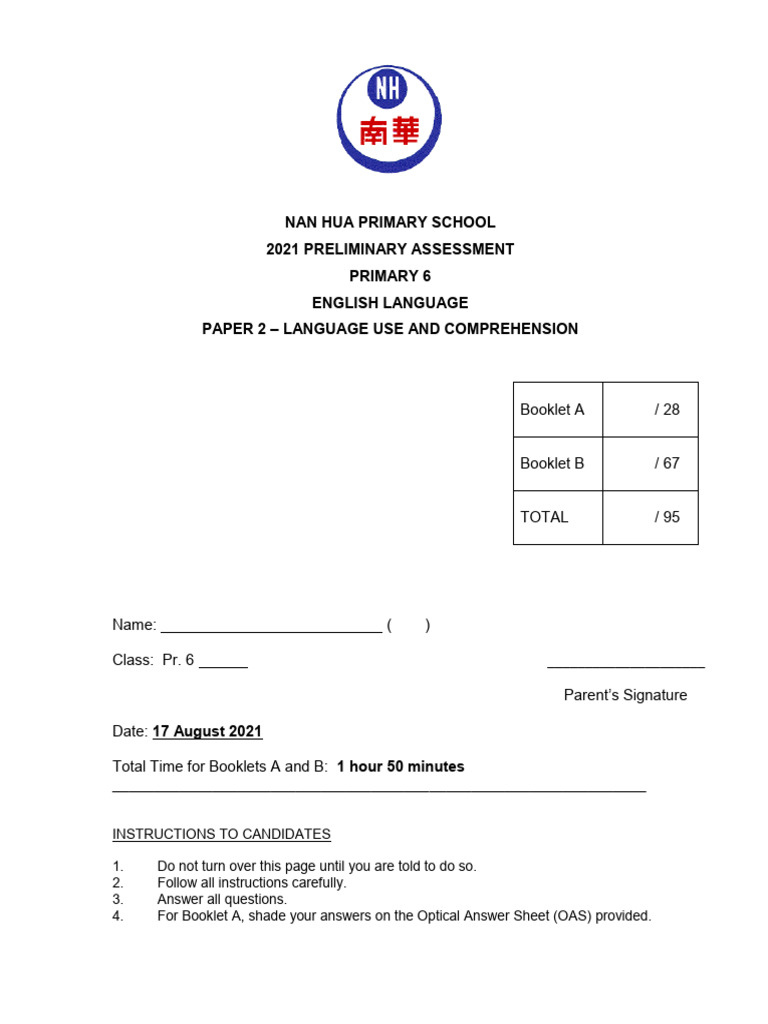 Prelim 2021 NHPS P2 Booklet A | PDF