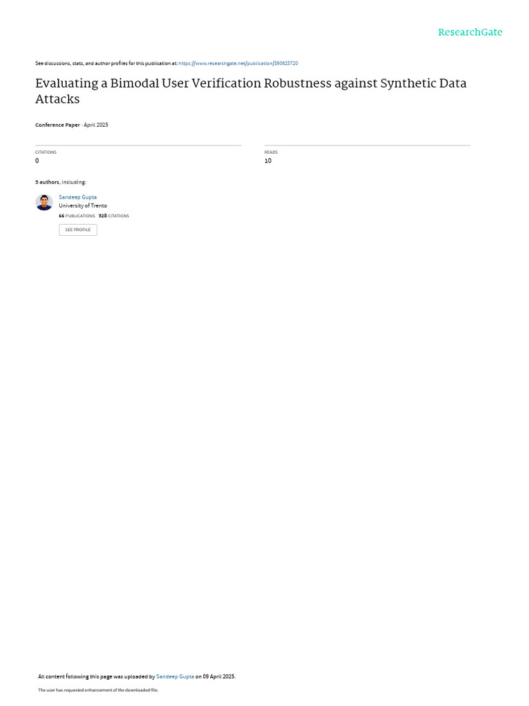 Evaluating A Bimodal User Verification Robustness Against Synthetic Data Attacks | PDF ...