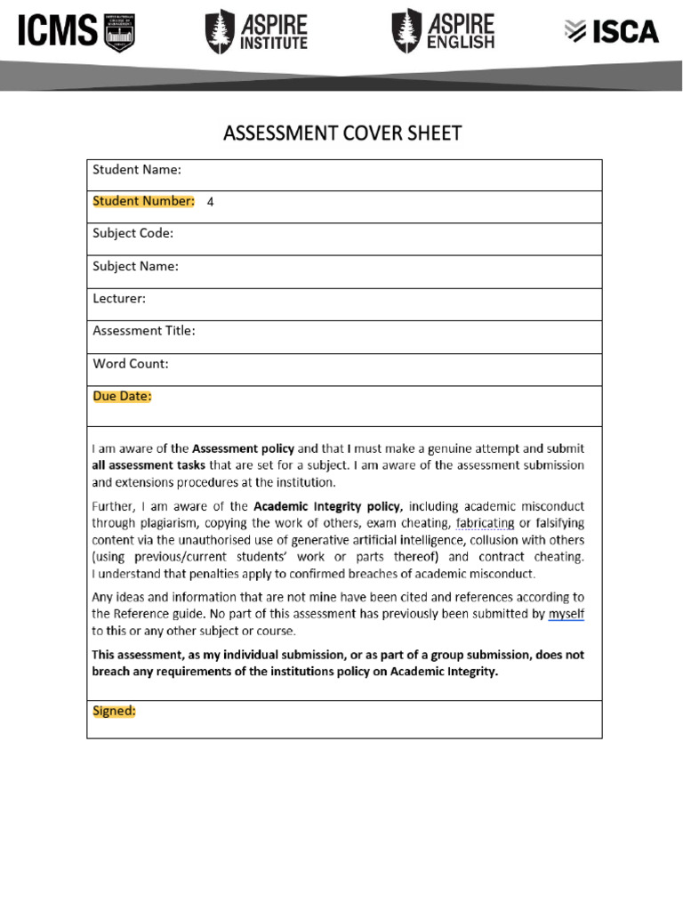 Assessment Cover Sheet - Revised - 2024-2 | PDF