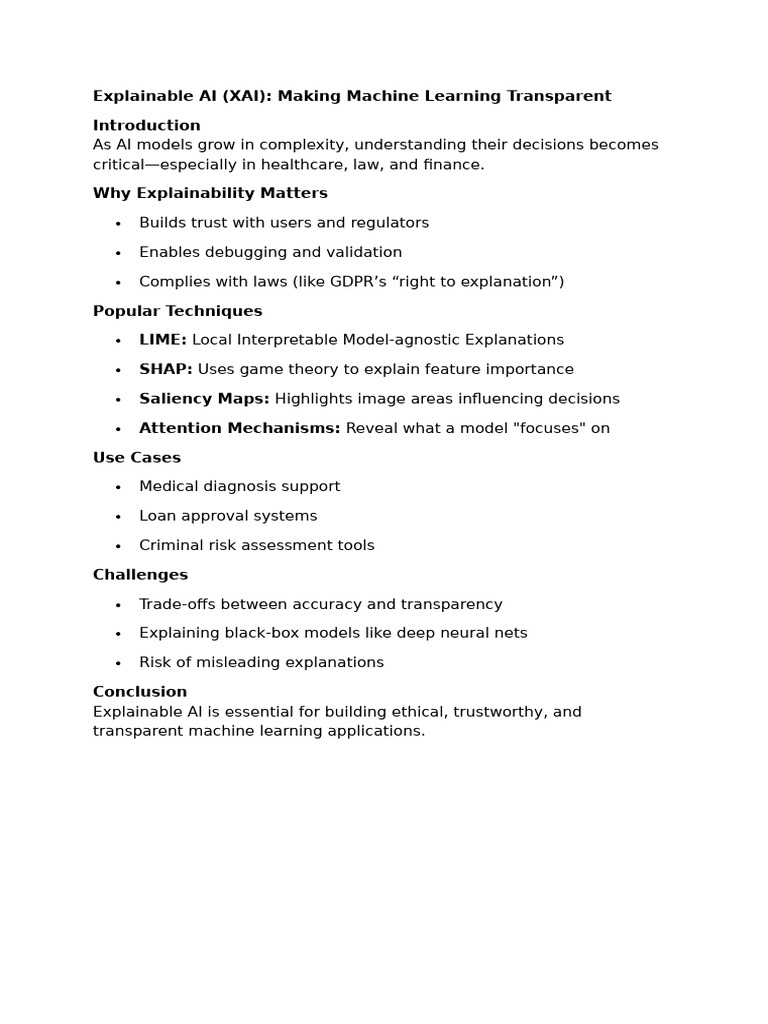 Explainable AI (XAI) Making Machine Learning Transparent | PDF