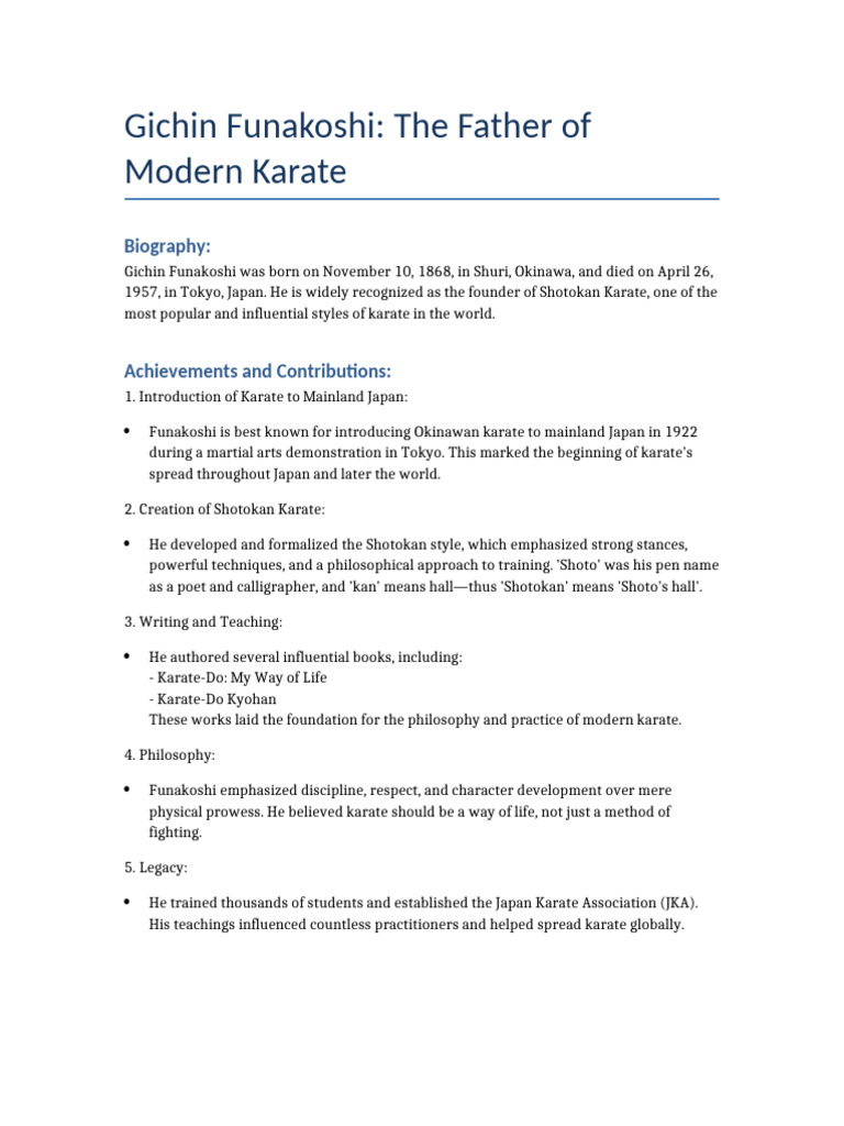 Gichin Funakoshi Research | PDF