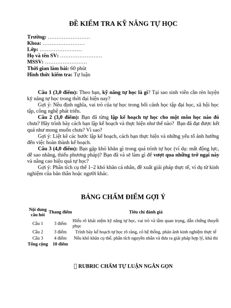 3.mau - DE KIEM TRA KY NANG TU HOC | PDF