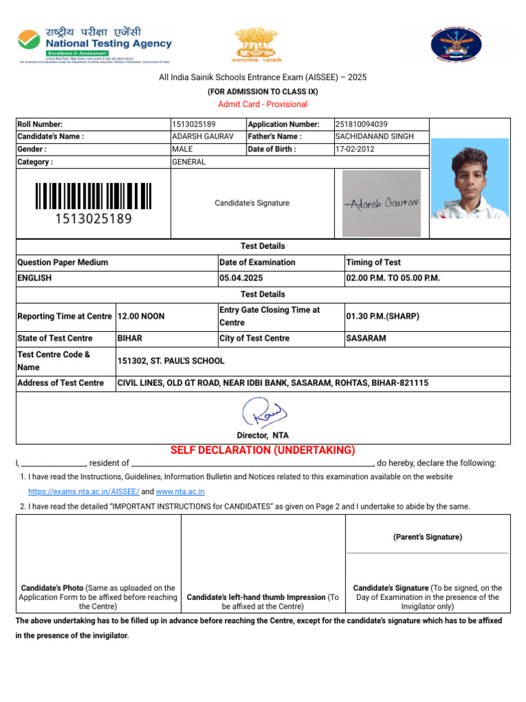 All India Sainik Schools Entrance Exam - Aissee - 2025 - India | PDF