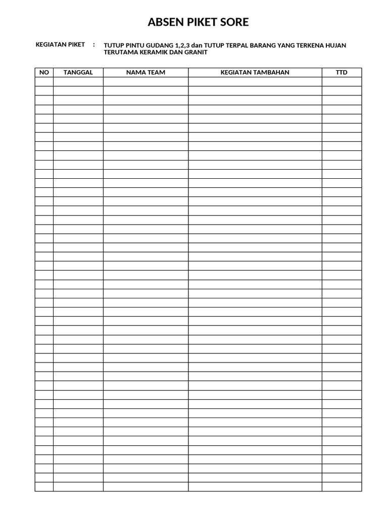 Absen Piket Sore & Istirahat Makan | PDF