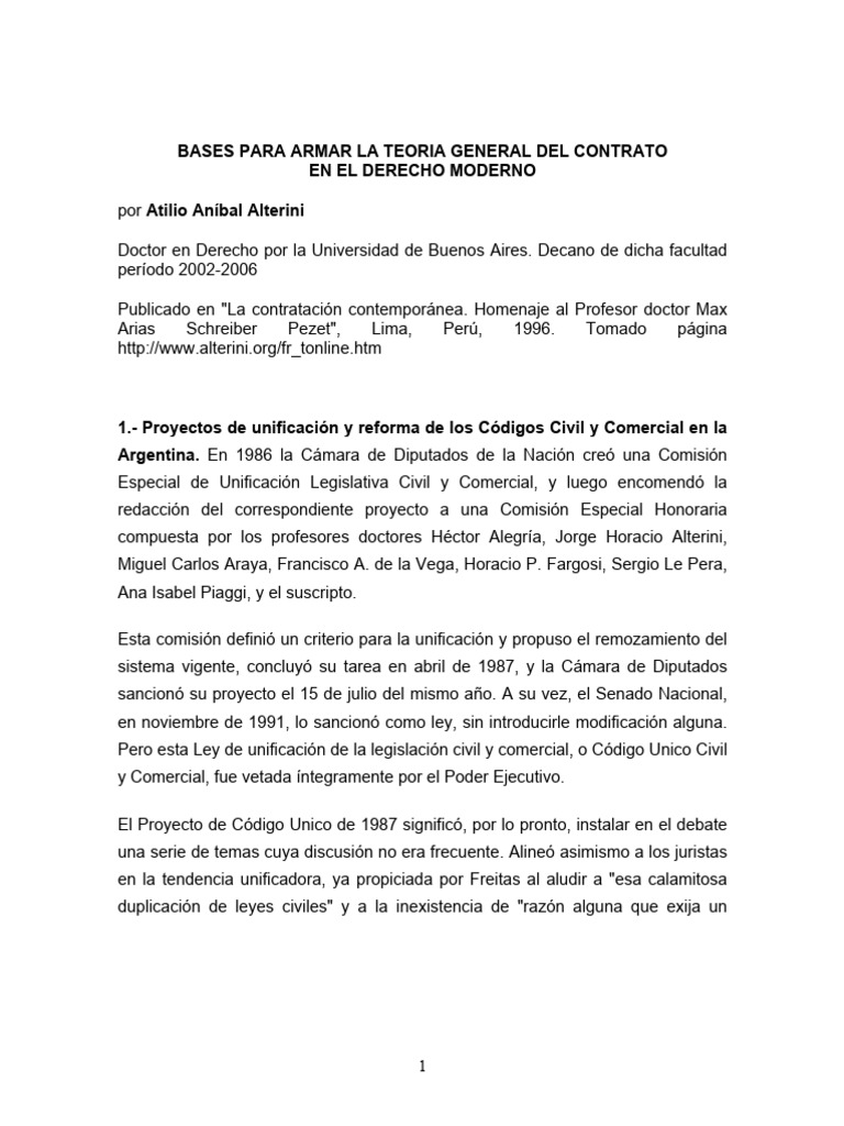 Bases para Una Teoría General Del Contrato, Alterini | PDF | Justicia ...