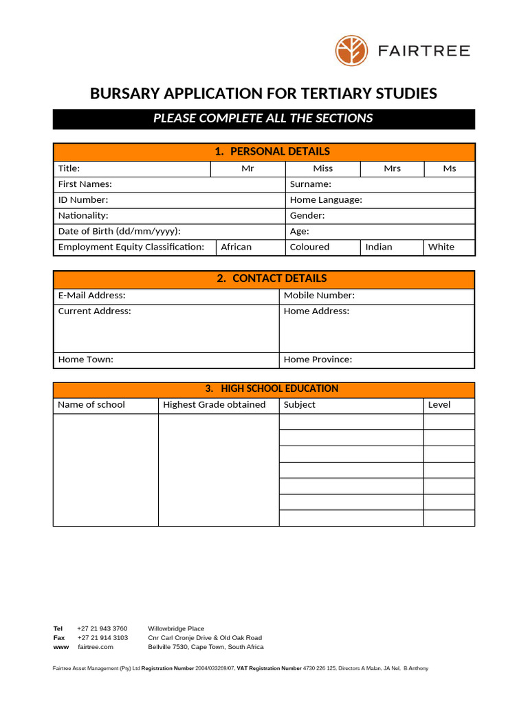 Fairtree Bursary Application Form | PDF