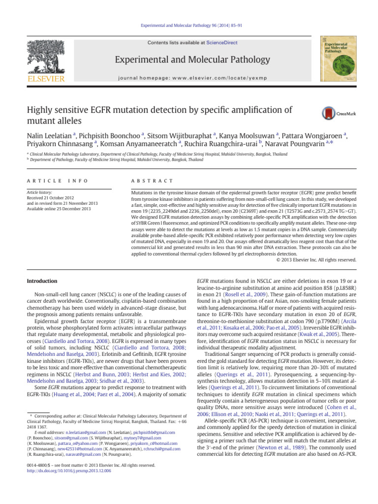 Highly Sensitive EGFR Mutation Detection by Specific Amplification of Mutant Alleles | PDF ...