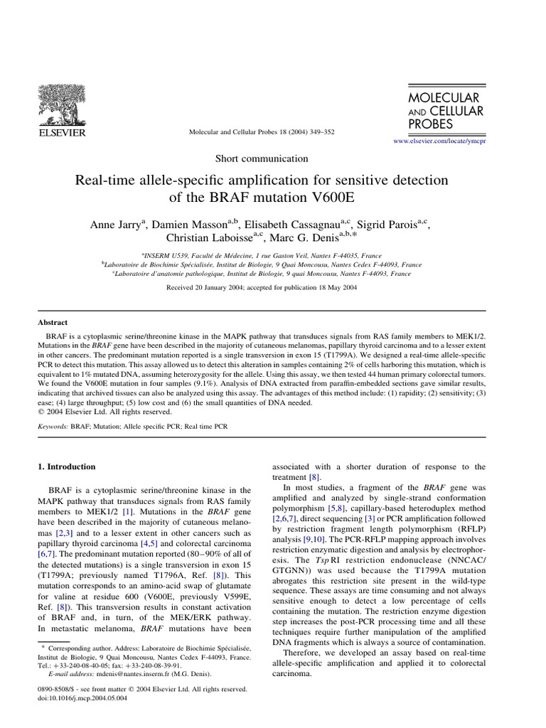 Real-Time Allele-Specific Amplification For Sensitive Detection of The ...