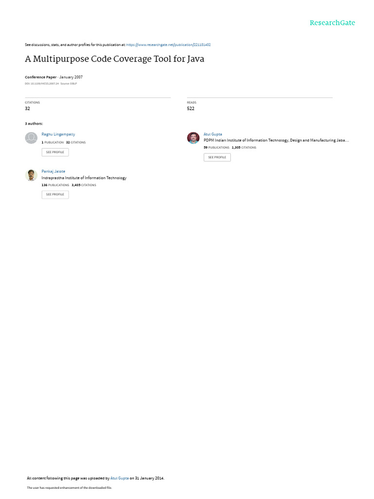 A Multipurpose Code Coverage Tool For Java Pdf Databases Java