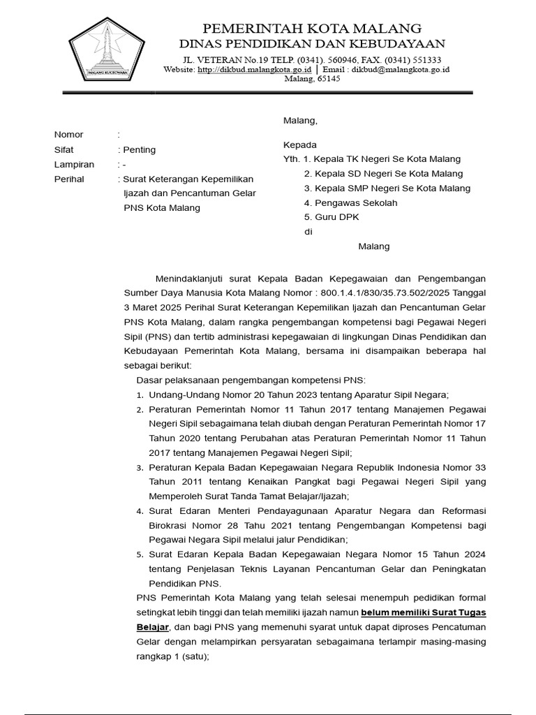 Surat Keterangan Kepemilikan Ijazah Dan Pencantuman Gelar 2025 | PDF