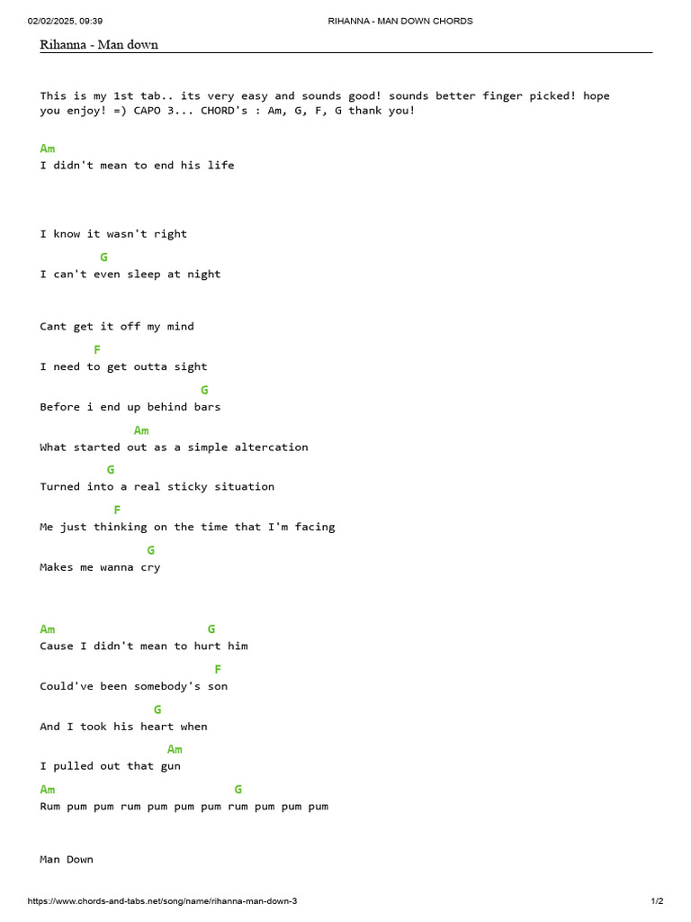 RIHANNA - MAN DOWN CHORDS | PDF