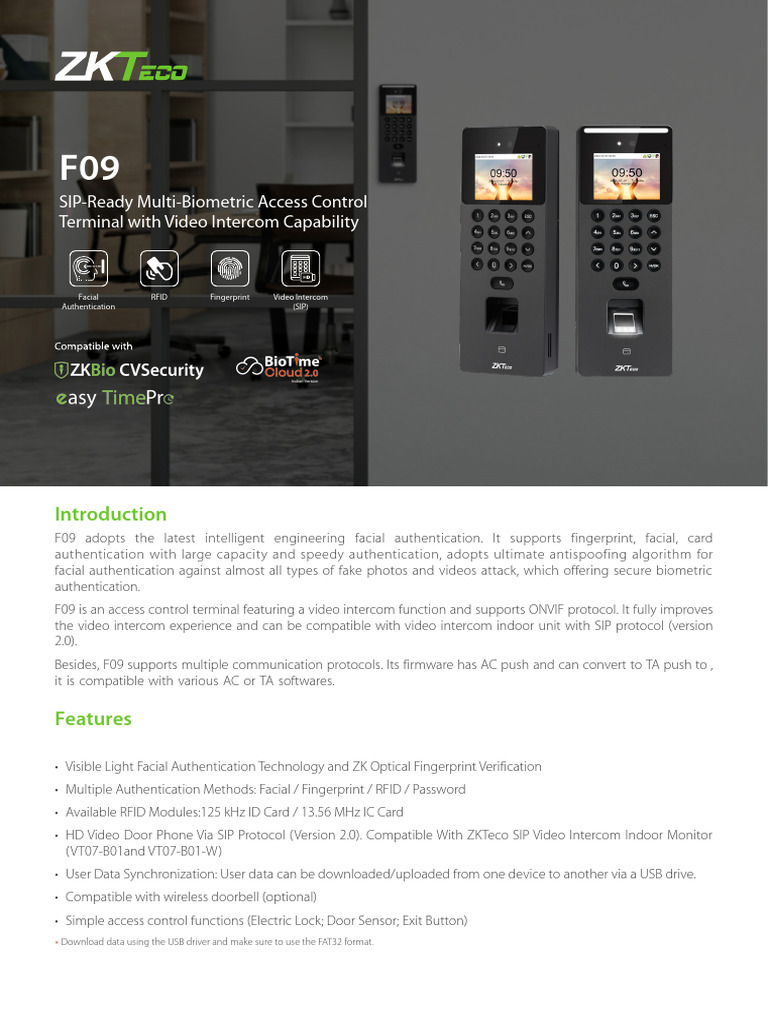 F09 Facial Access Control Terminal - Datasheet - 2025 - Updated | PDF ...
