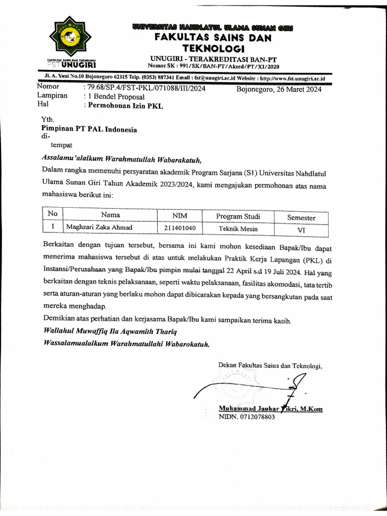 Surat Pengajuan Magang | PDF