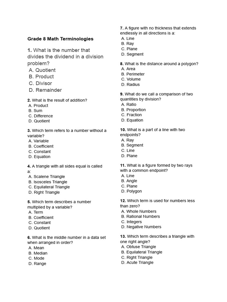 Grade 8-Math Terminologies | PDF | Numbers | Triangle