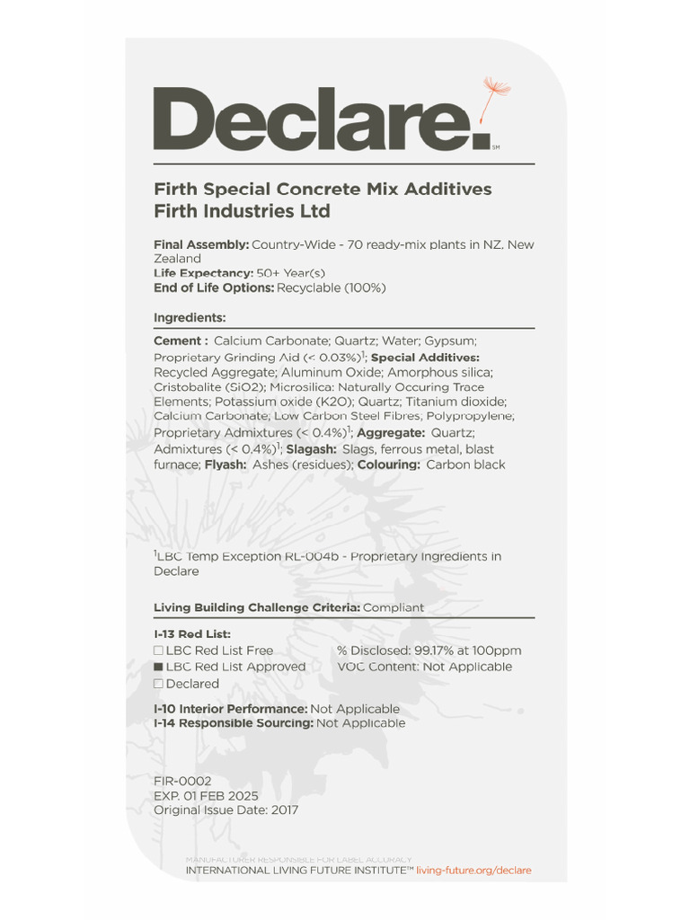 Firth Special Concrete Declare Label | PDF