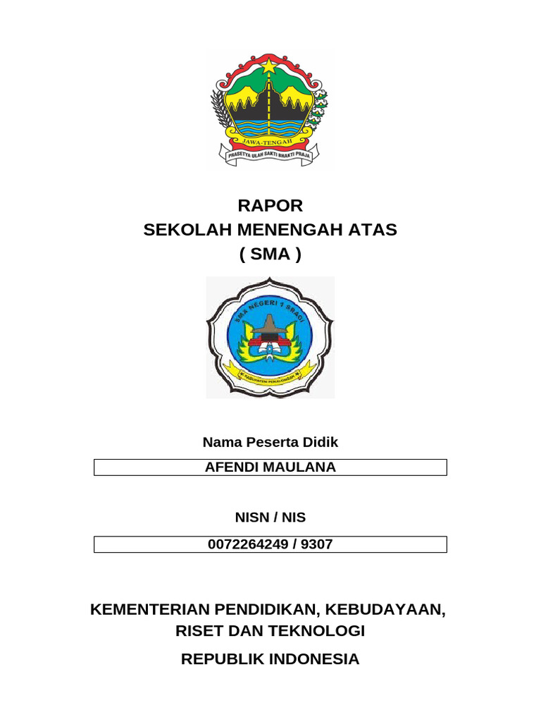 1 Affendi Contoh Raport Salah Satu Plk_Rapor_0072264249-1_2 | PDF