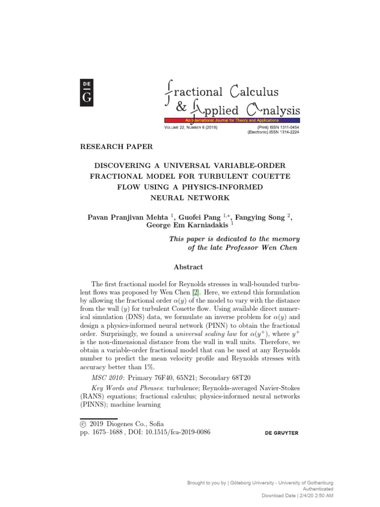 Discovering A Universal Variable-Order | PDF | Fluid Dynamics | Reynolds Number
