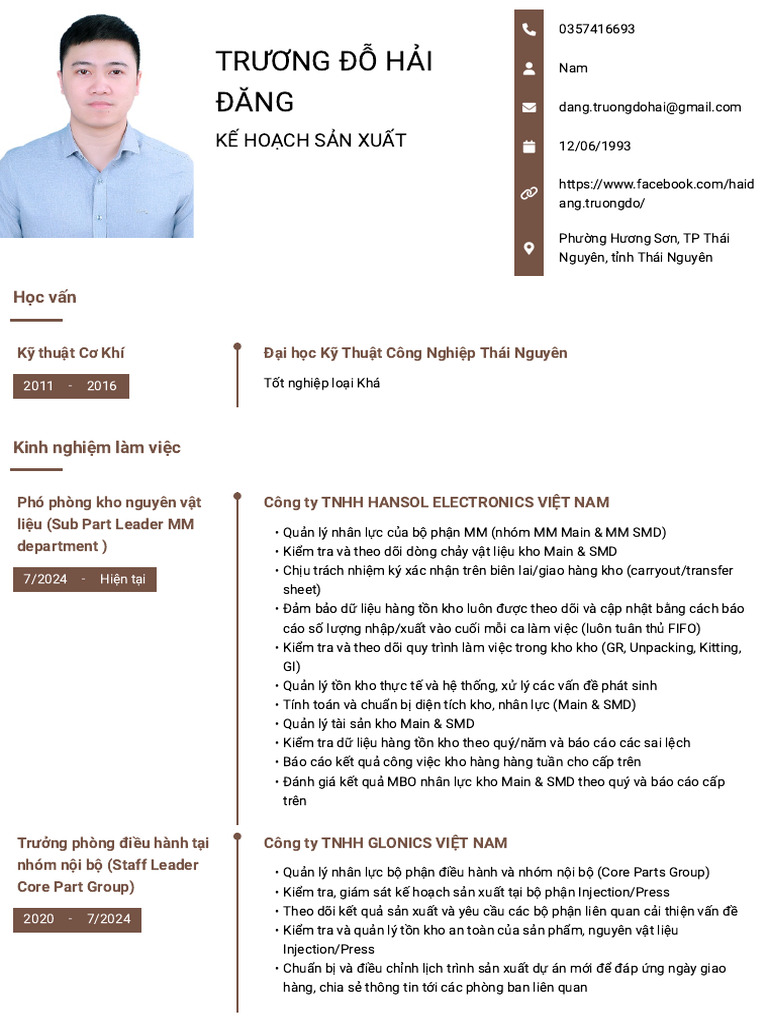 Truong-Do-Hai-Dang-Nhan Vien Ke Hoach San xuat-CV | PDF