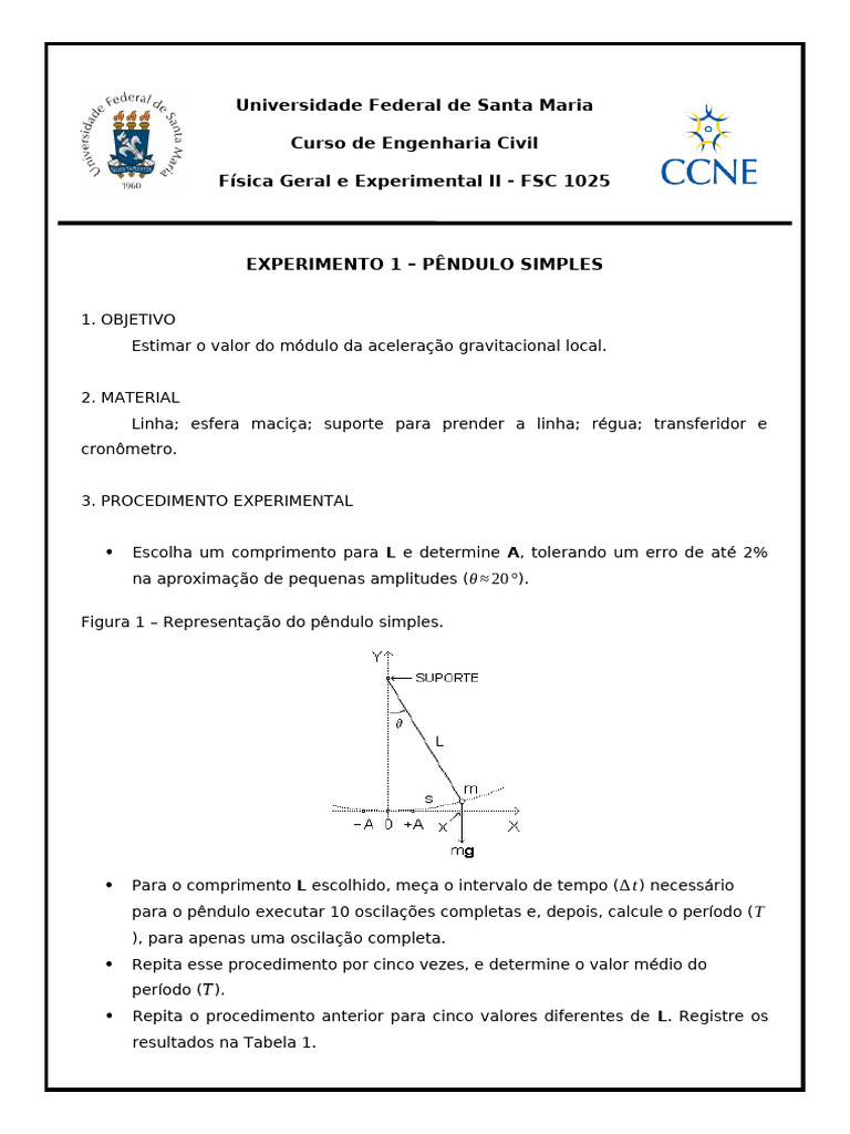 Experimento 1 - Pêndulo simples | PDF