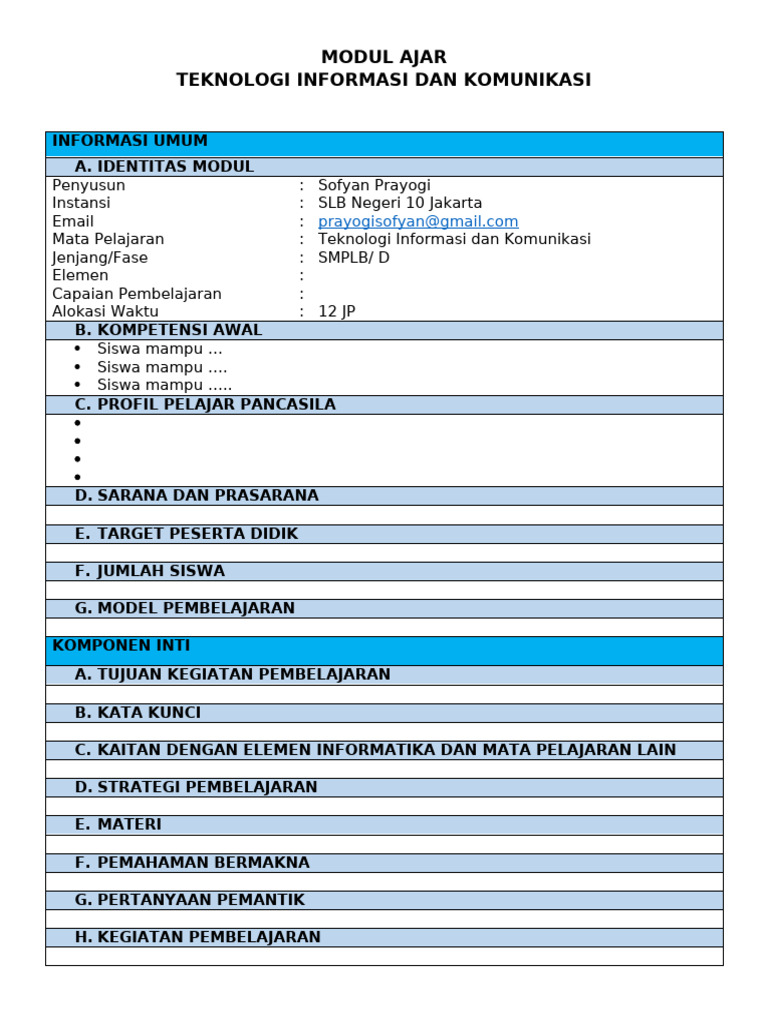 Format Modul Ajar TIK Yogi | PDF