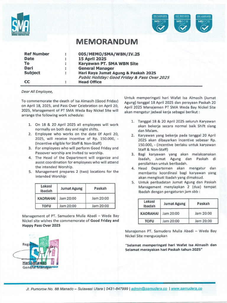 005 - Memorandum - Good Friday & Pass Over 2025 | PDF
