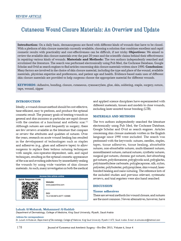 Cutaneous Wound Closure Materials An Overview and Update | PDF ...