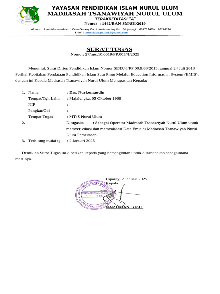 Surat Tugas Operator Emis | PDF