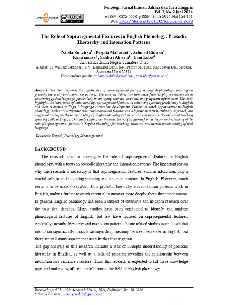 The Role of Suprasegmental Features in English Pho | PDF | Phonology ...