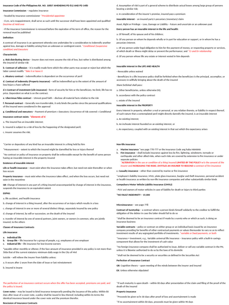 Philippine Insurance Code Overview | PDF | Insurance | Indemnity